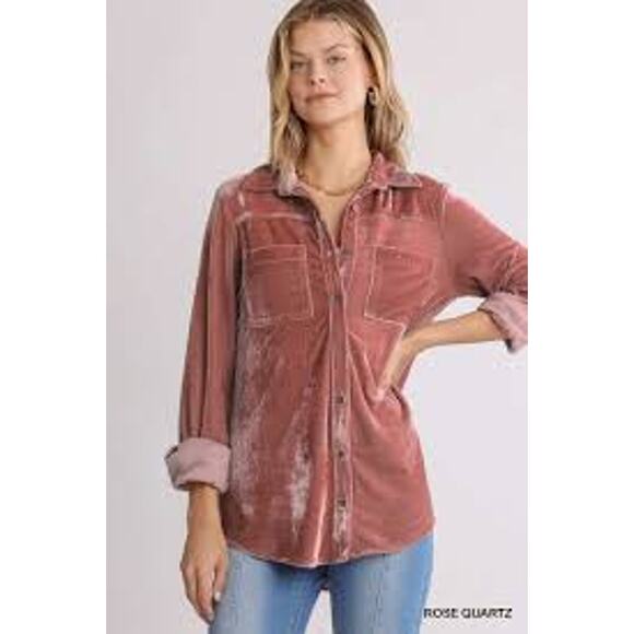 Maeve | Tops | Maeve By Anthropologie Karina Crushed Velvet Shirt Pink ...